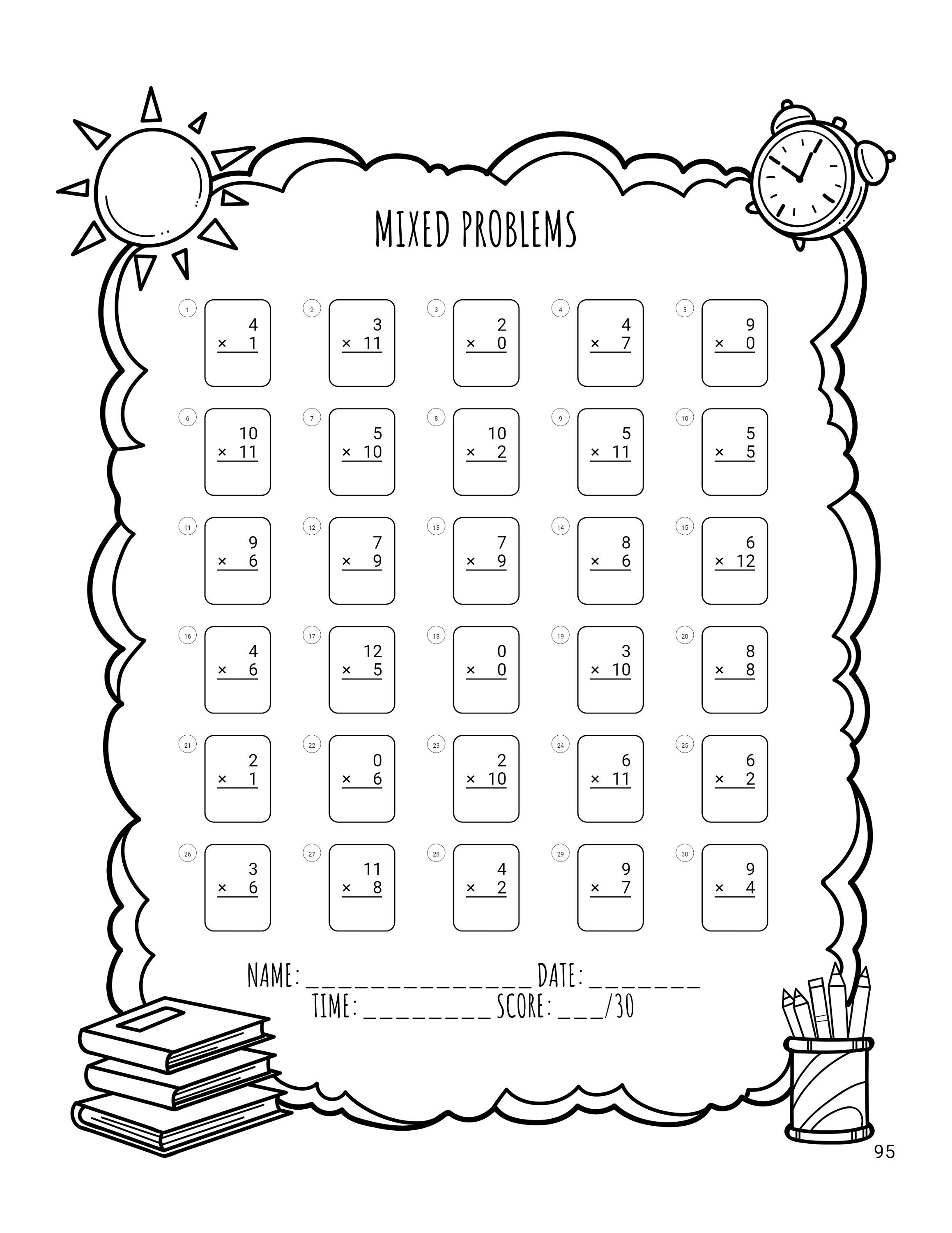 100 Printable Multiplication Math Drills Worksheets Numbers 0-12 Timed ...