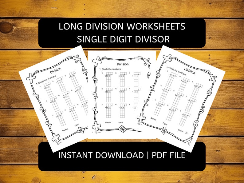 Long Division Worksheets | Single Digit Divisor - Etsy