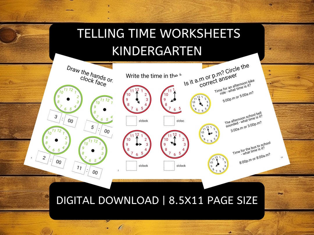 Kindergarten Telling Time Worksheets Printable, Learning to Read ...