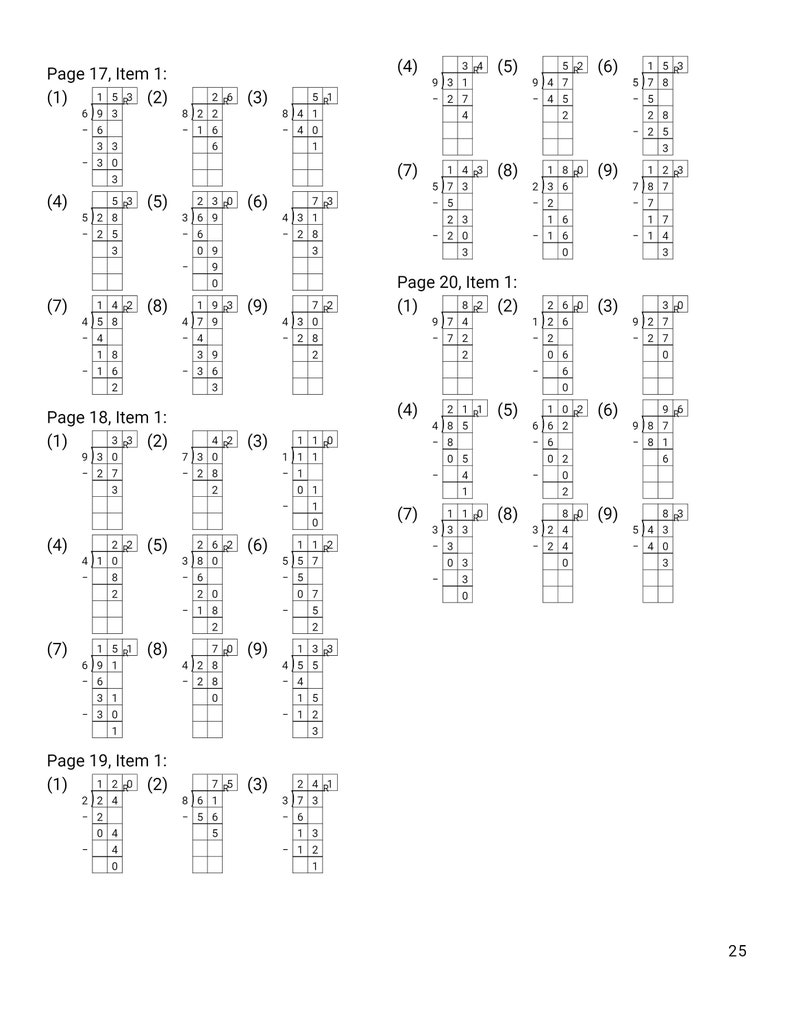Long Division Worksheets Single Digit Divisor - Etsy
