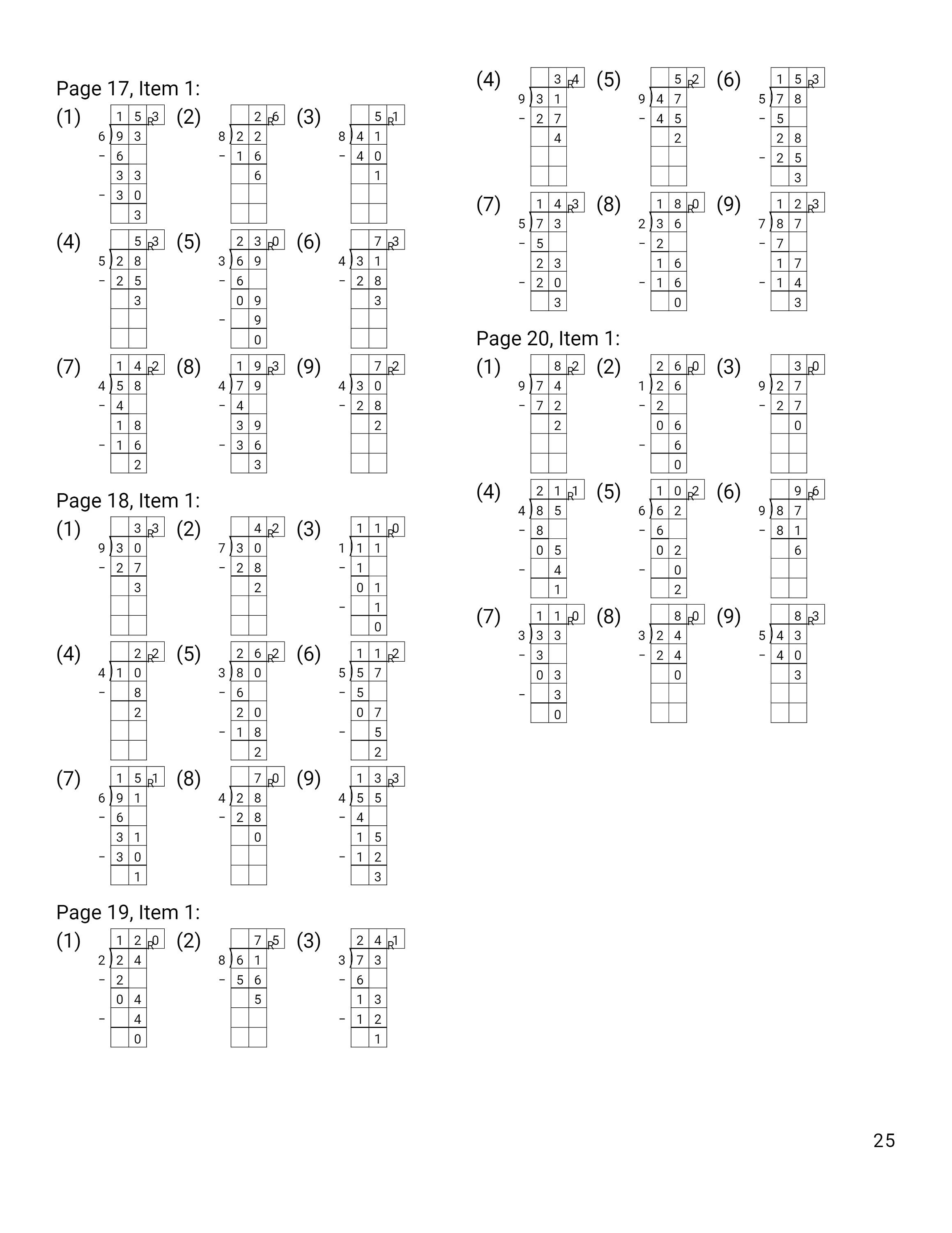 Long Division Worksheets Single Digit Divisor - Etsy