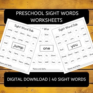 Printable Dolch Sight Words Dab It Worksheets Preschool - Etsy
