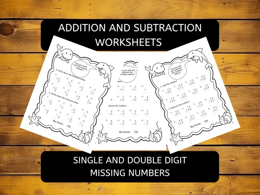 Addition and Subtraction Worksheets Single, Double and Missing Digit ...