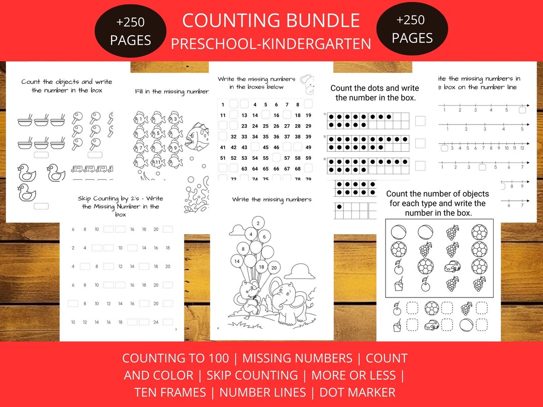 Preschool-kindergarten Counting Worksheets Bundle, Skip Counting, Ten ...
