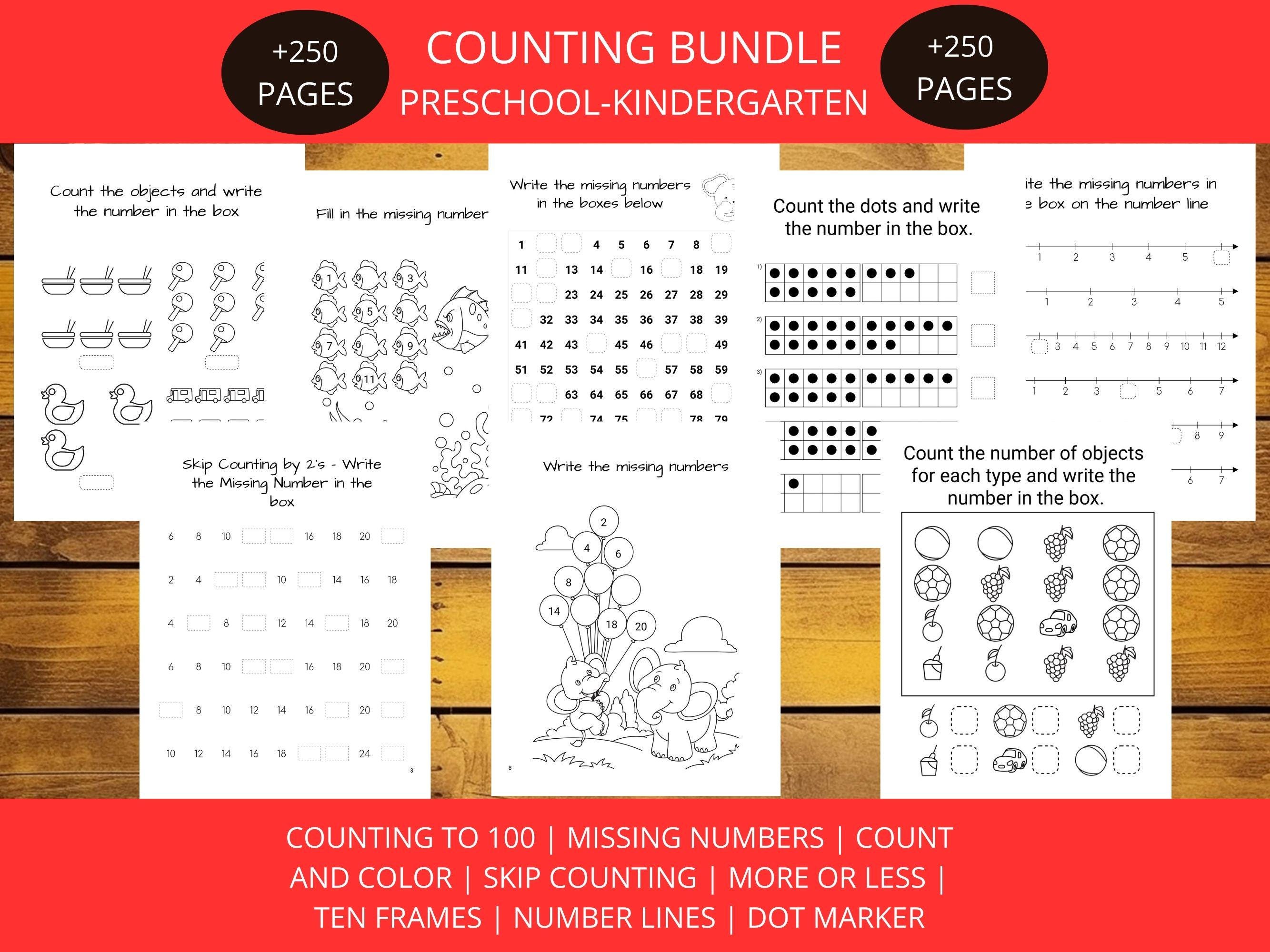 Preschool-kindergarten Counting Worksheets Bundle, Skip Counting, Ten ...
