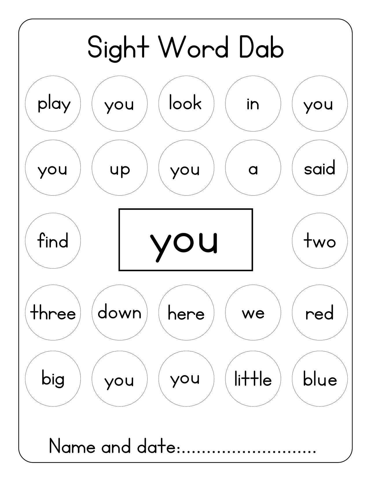 Printable Dolch Sight Words Dab It Worksheets Preschool - Etsy