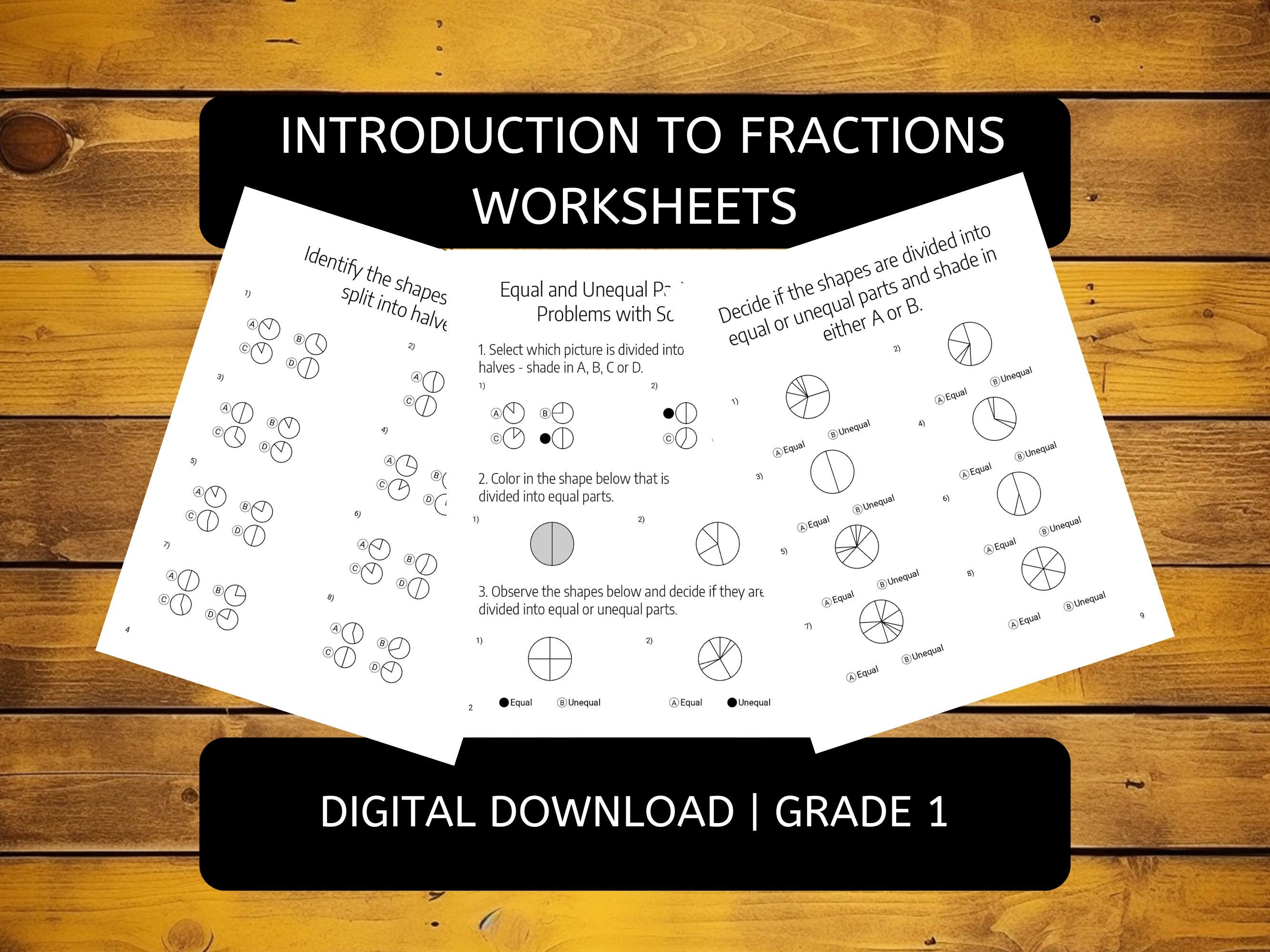 Visual Fractions Introduction Worksheets Grade 1 - Etsy