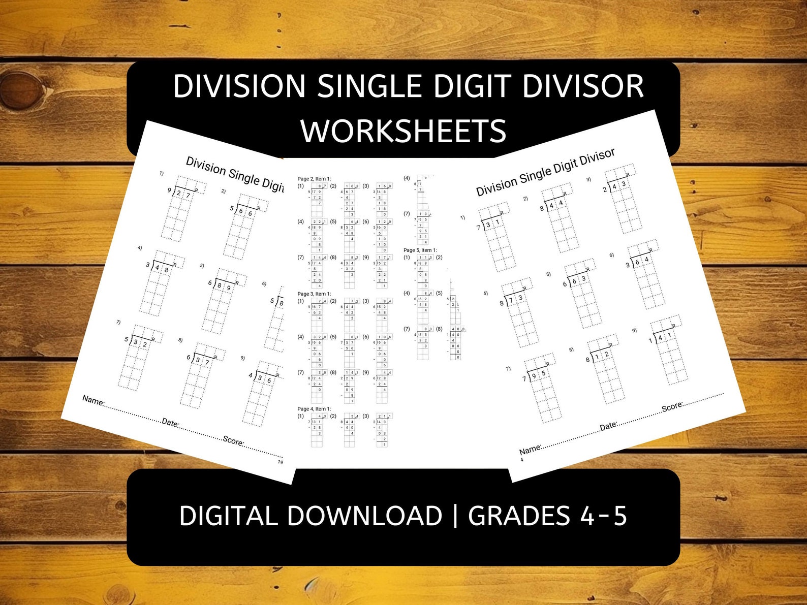 Long Division Worksheets | Single Digit Divisor Grades 4-5 - Etsy