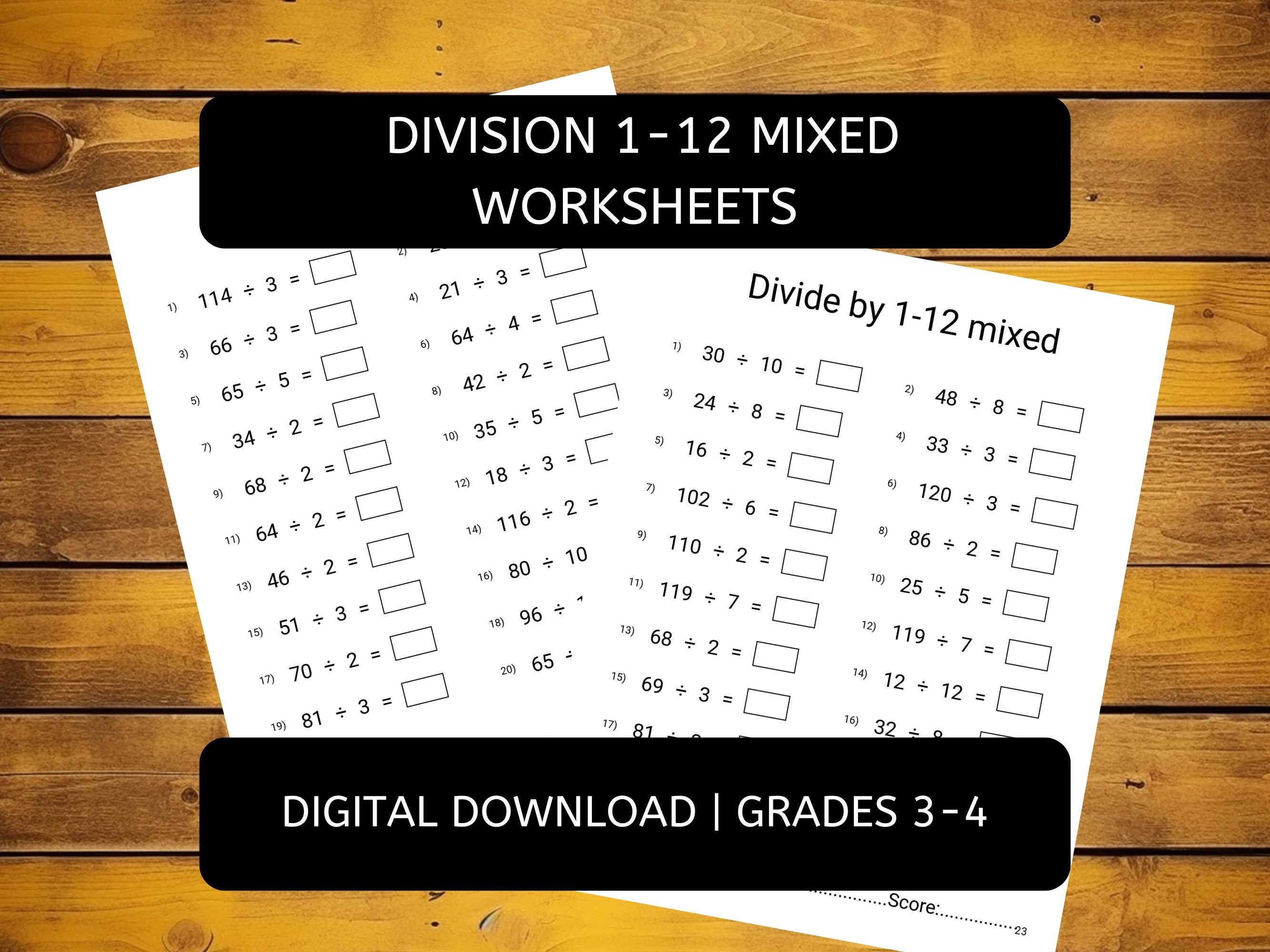 Math Beginner Division Worksheets | Digits 1-12 Grades 3-4 - Etsy