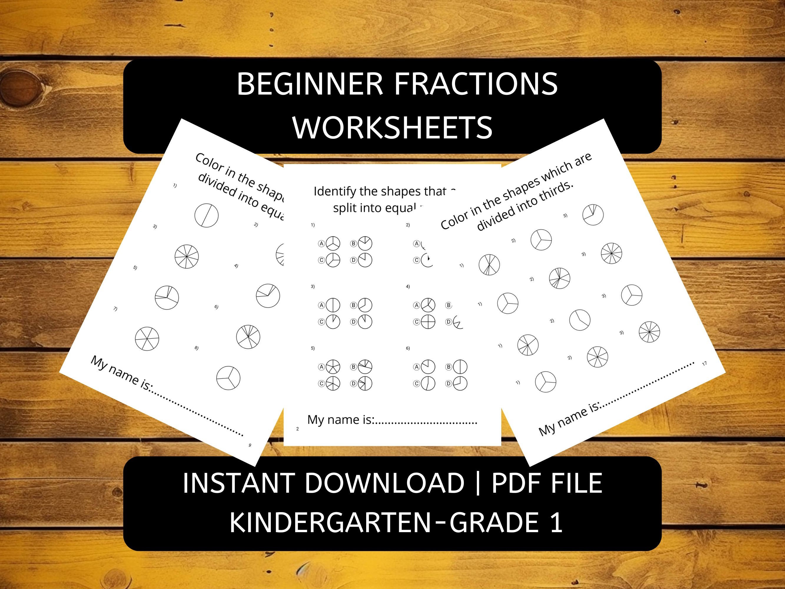 Beginner Visual Fractions Worksheets Kindergarten to Grade 1 - Etsy
