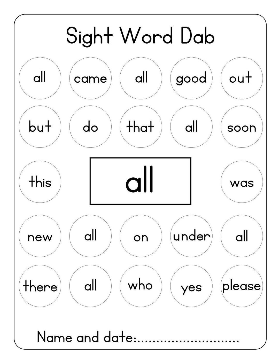 Printable Dolch Sight Words Dab It Worksheets Kindergarten - Etsy