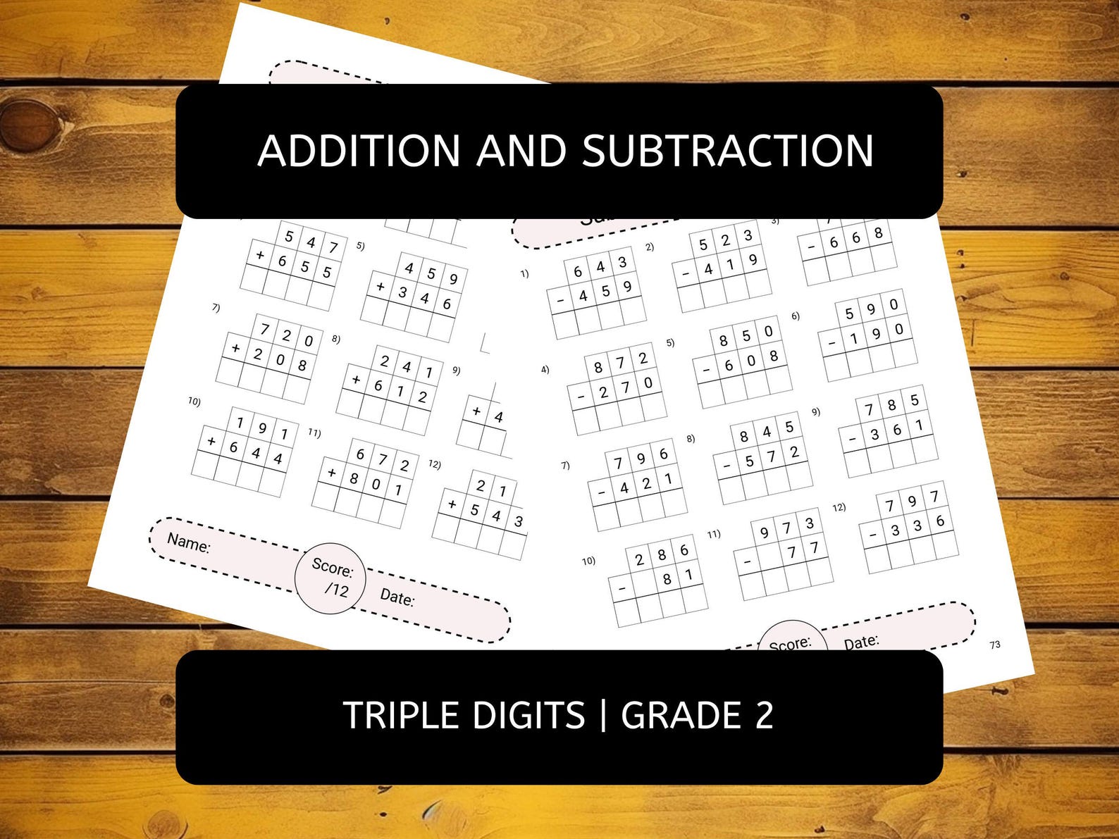 Math Addition and Subtraction Worksheets | Single, Double and Triple ...