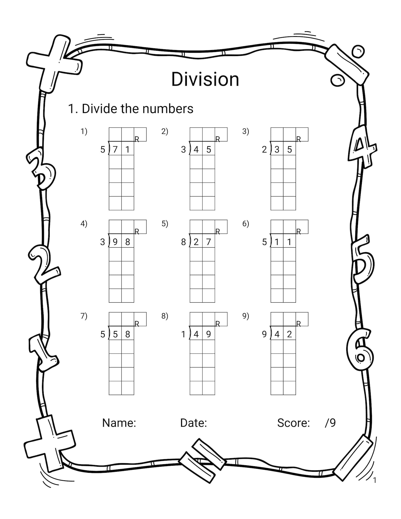 Long Division Worksheets Single Digit Divisor - Etsy
