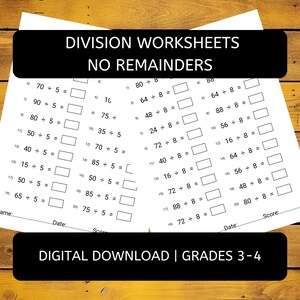 Math Beginner Division Worksheets | Digits 1-12 Grades 3-4 - Etsy