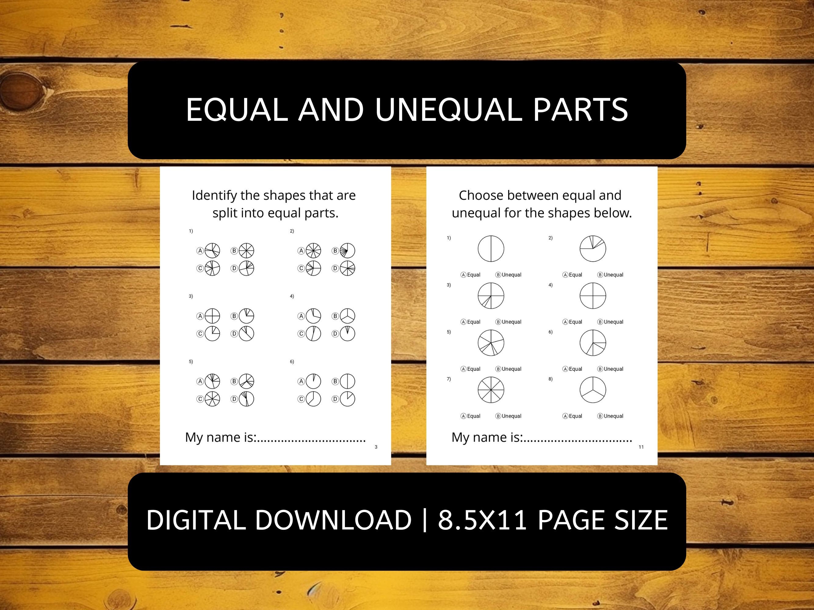 Fraction Worksheets Grades 1-2 - Etsy