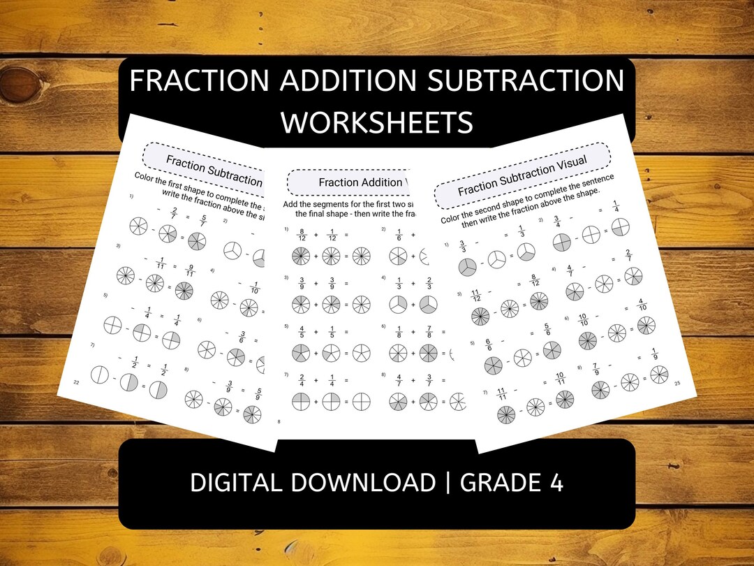Math Visual Fractions Worksheets | Like Denominators Using Area Models ...
