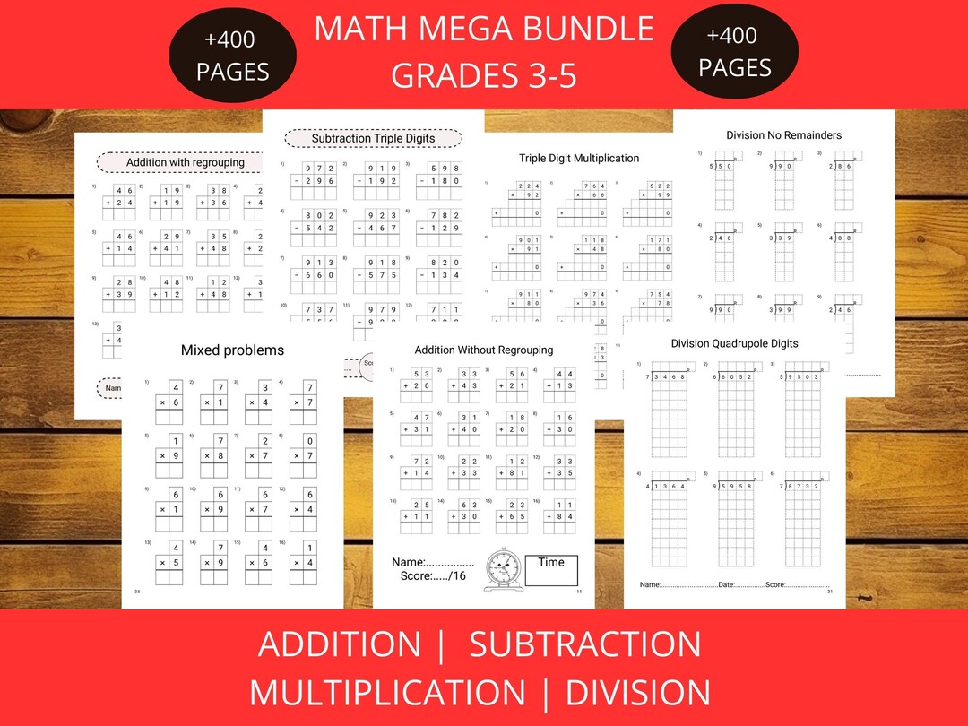 Math Grades 3-5 Mega Bundle | Printable Worksheets | Supplemental ...
