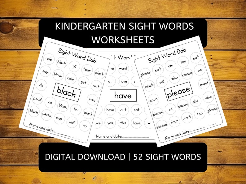 Printable Dolch Sight Words Dab It Worksheets Kindergarten - Etsy