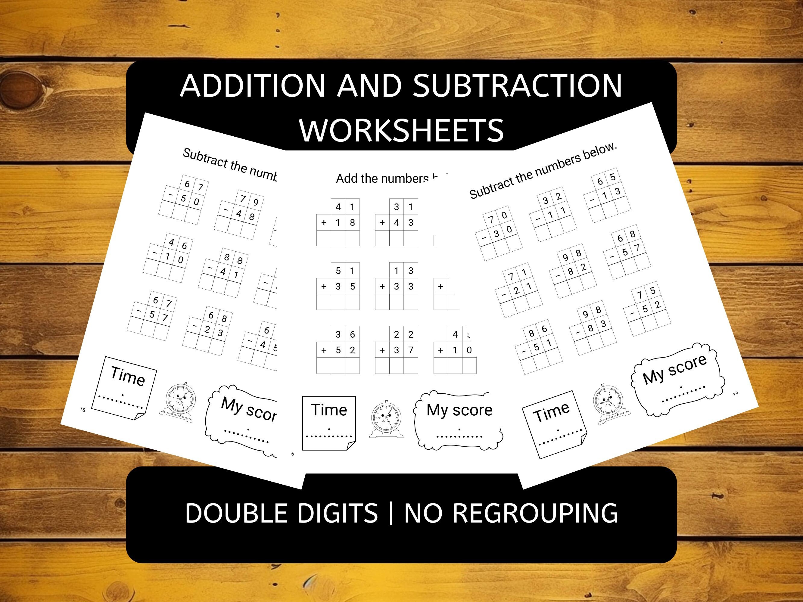 Math Addition and Subtraction Worksheets | Double Digits No Regrouping ...