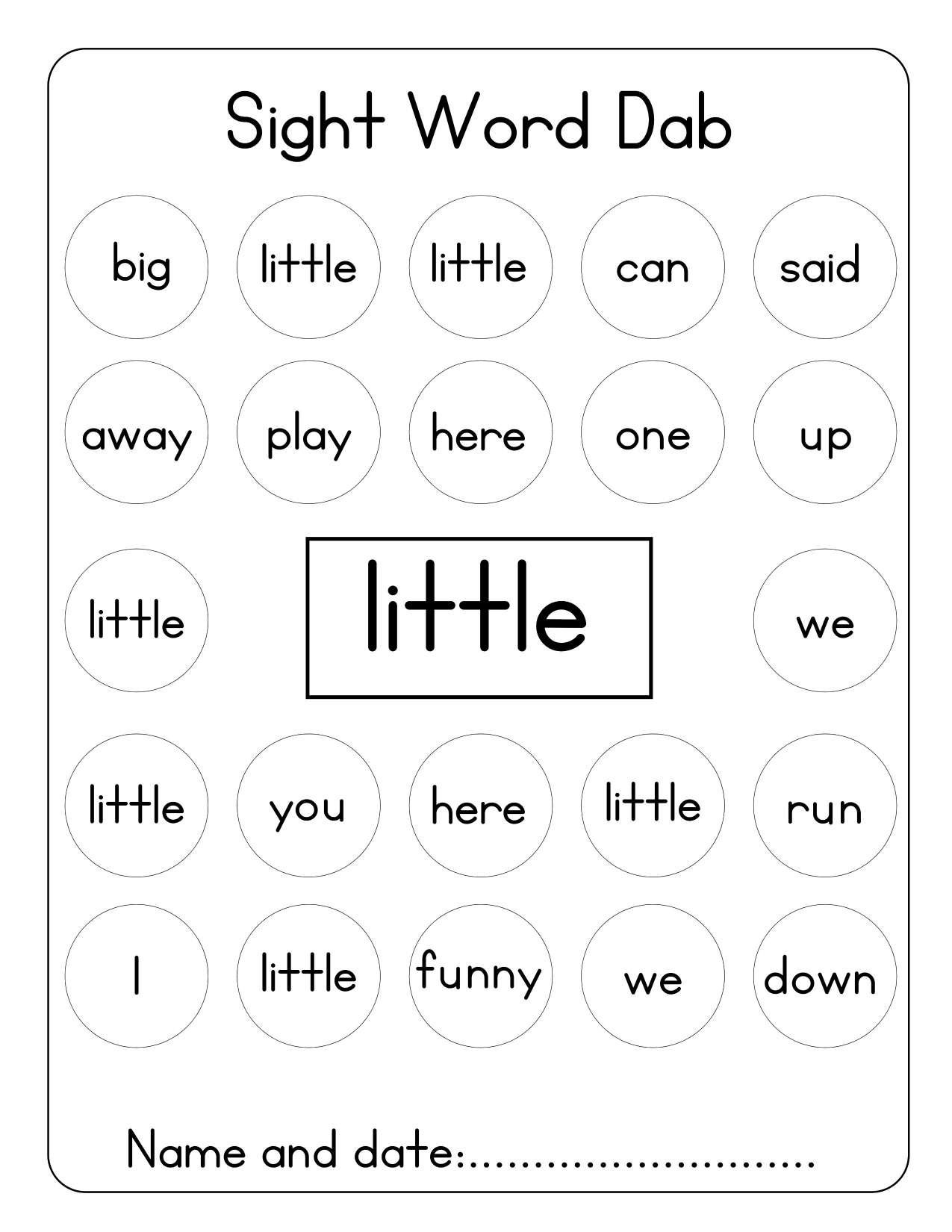 Printable Dolch Sight Words Dab It Worksheets Preschool - Etsy