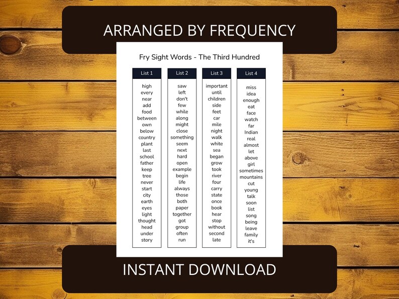 Fry Sight Words Flashcards Printable Third Hundred | High Frequency ...