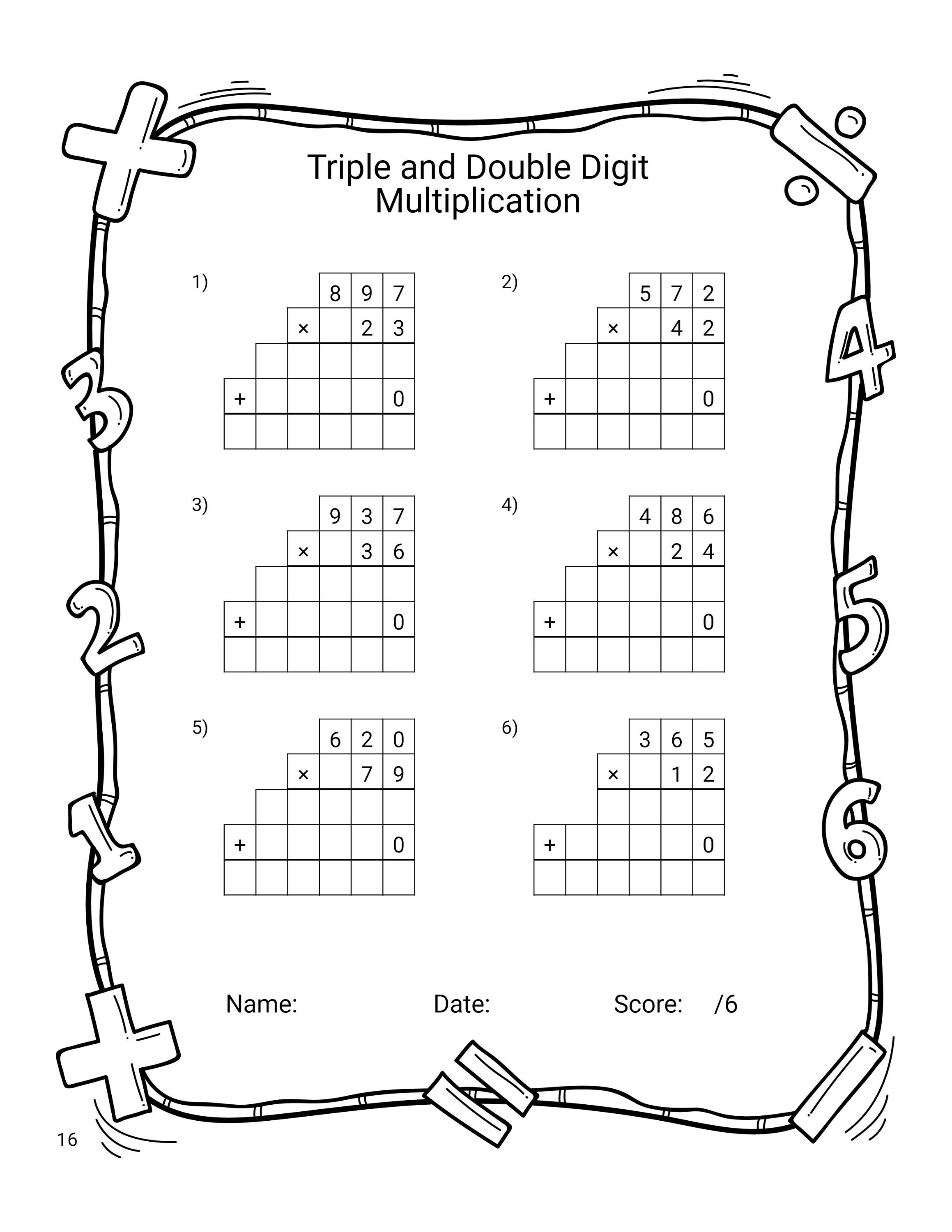 Step Multiplication Math Practice Worksheets Double and Triple Digit ...