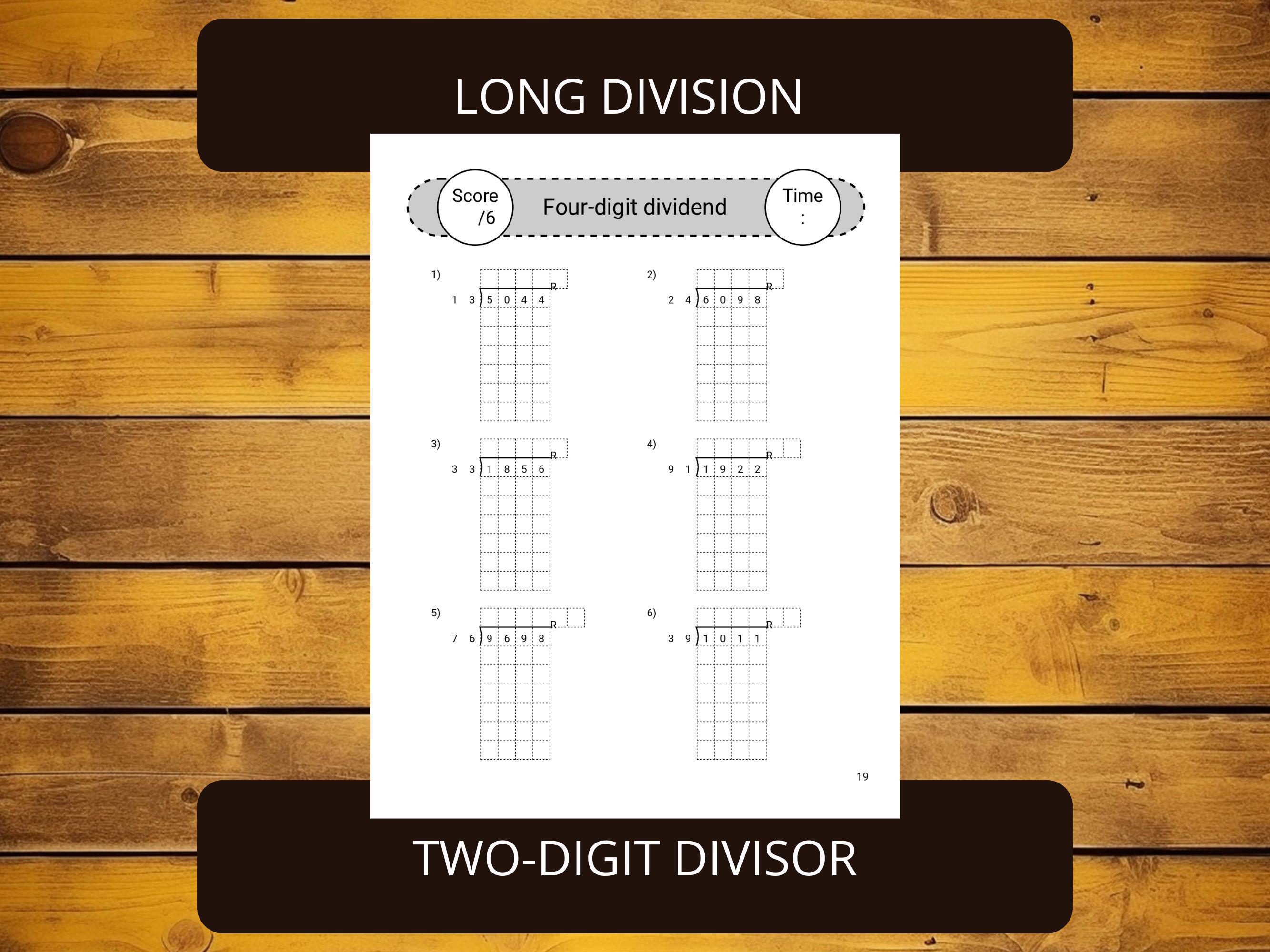Long Division Math Worksheets Grade 5 | Double Digit Divisor | 4-digit ...