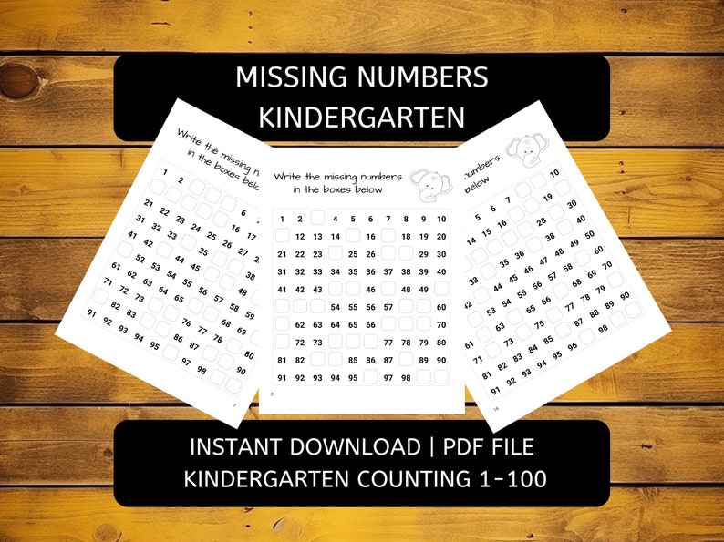 Printable Missing Number Counting Worksheets Numbers 1-100 for ...
