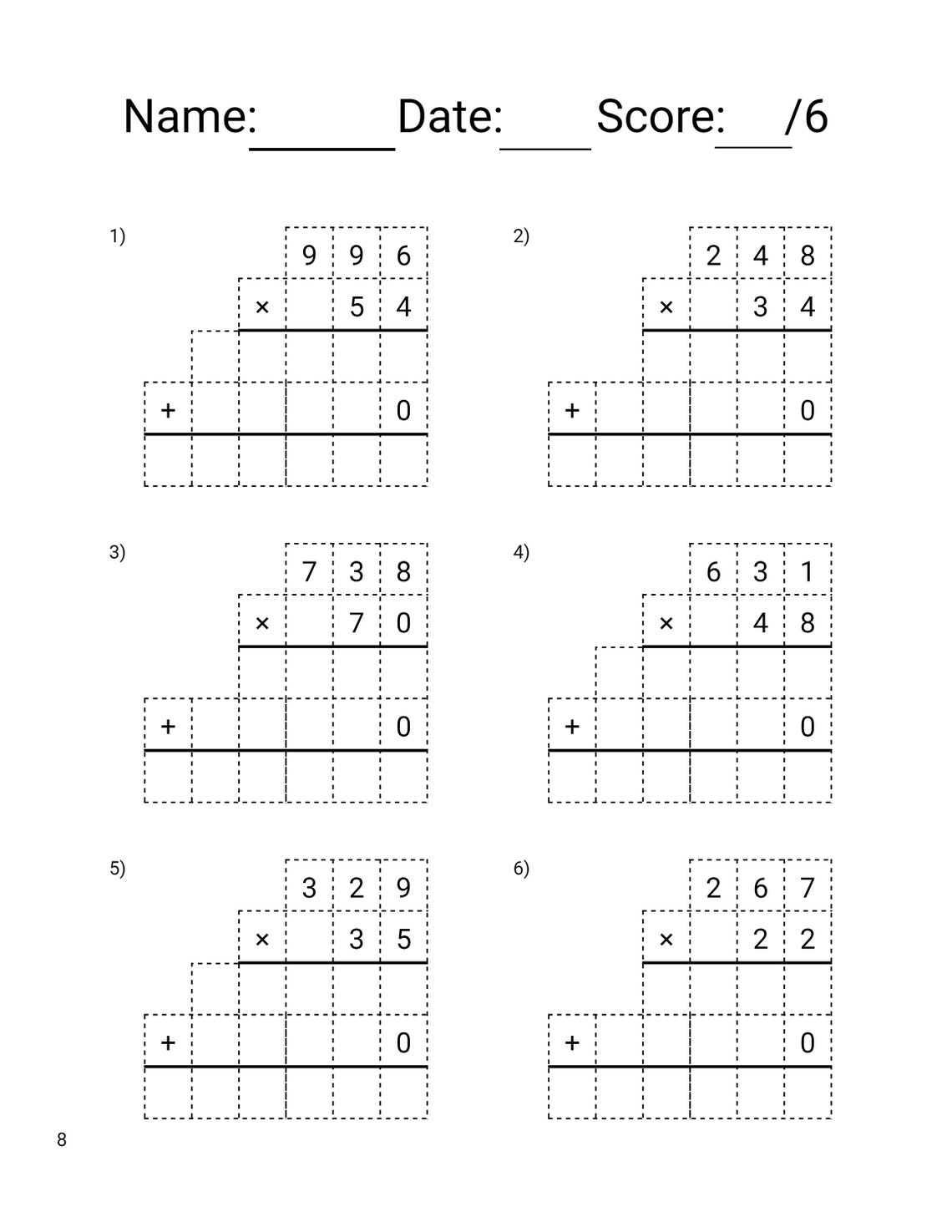 Step Multiplication and Long Division Worksheets for Grades 5-7 - Etsy