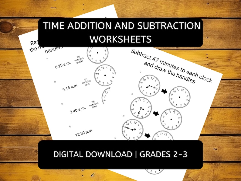Time Addition and Subtraction Worksheets - Etsy