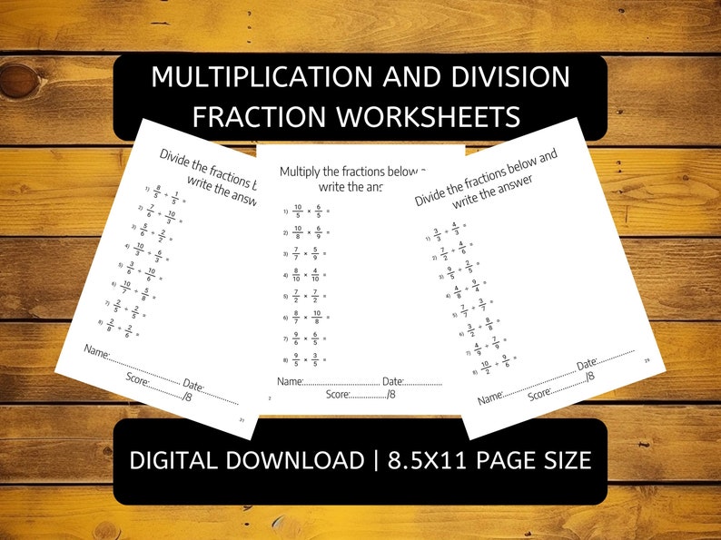 Multiplication and Division of Fractions Worksheets Grades 4-5 - Etsy