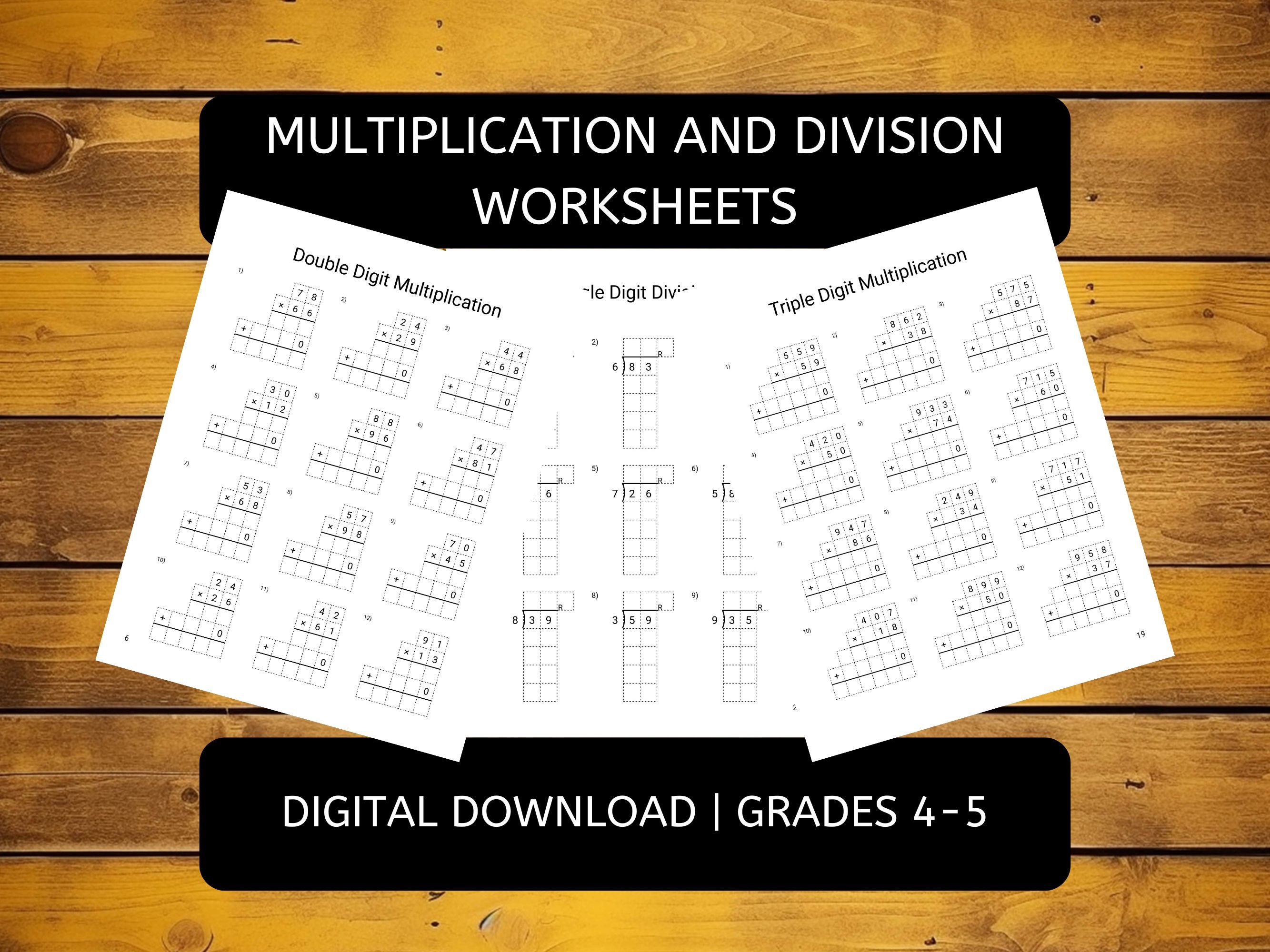 Math Multiplication and Division Worksheets | Grades 4-5 - Etsy