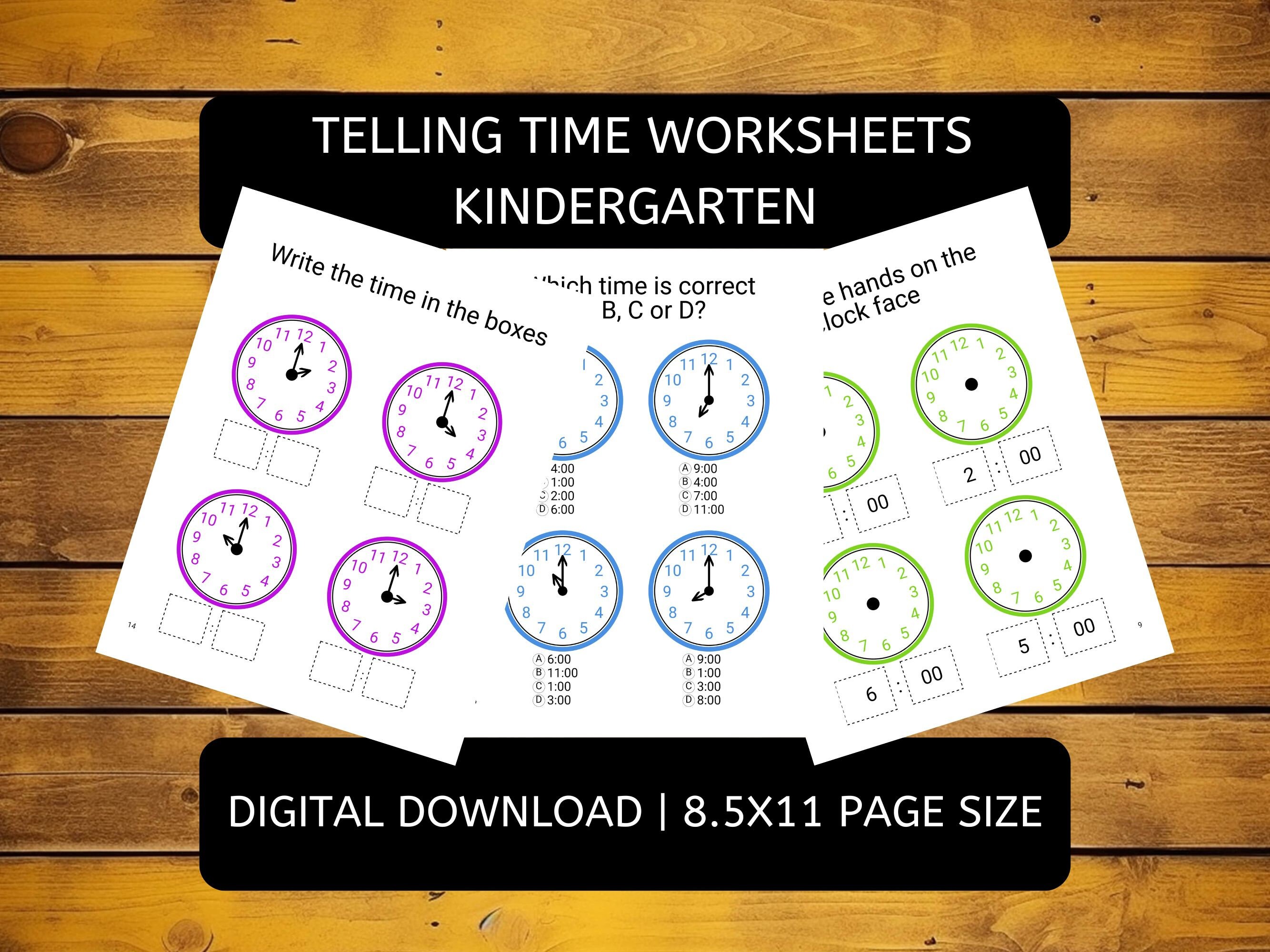Kindergarten Telling Time Worksheets Printable, Learning to Read ...