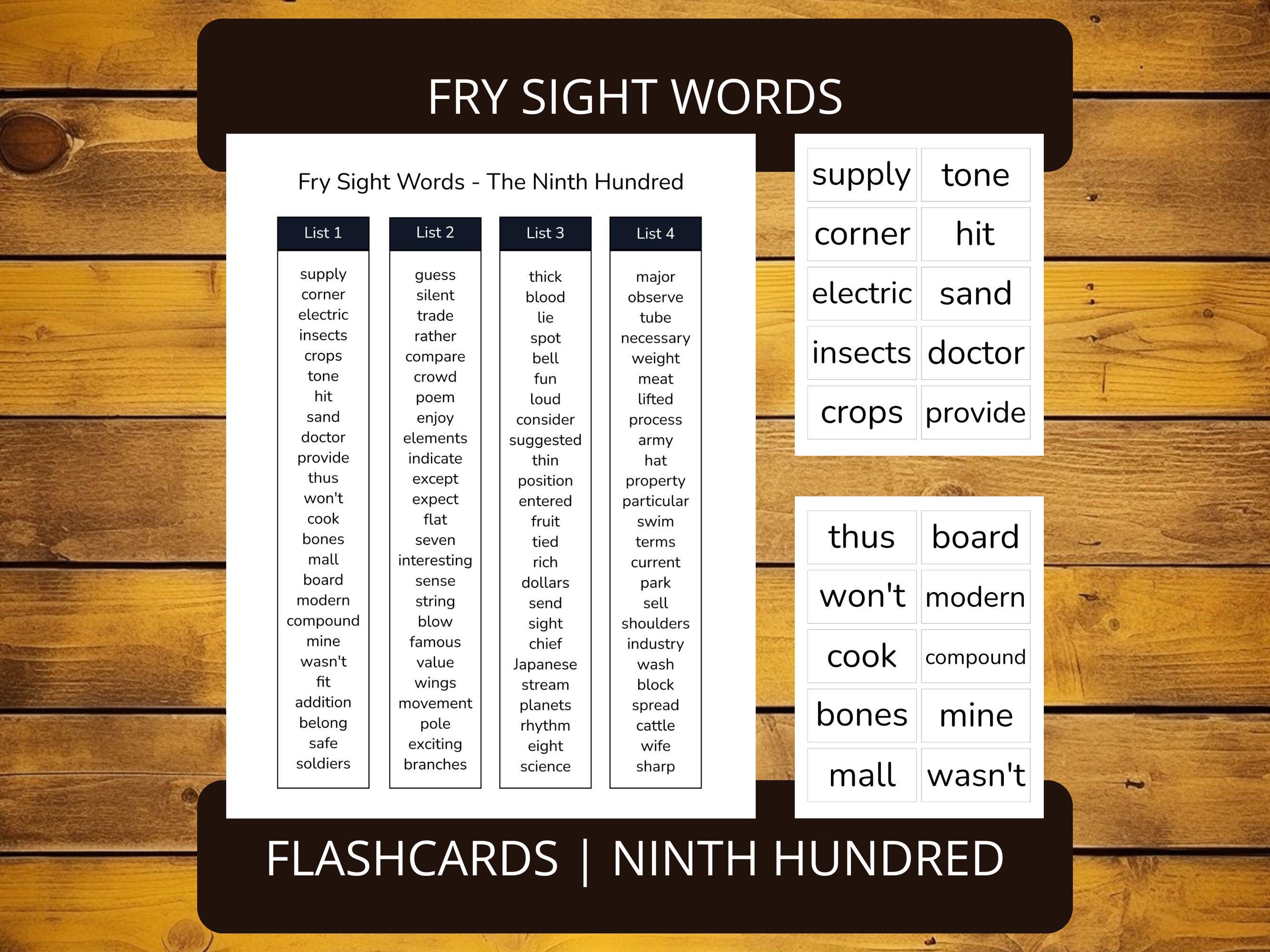 Fry Sight Words Flashcards Printable Ninth Hundred | High Frequency ...