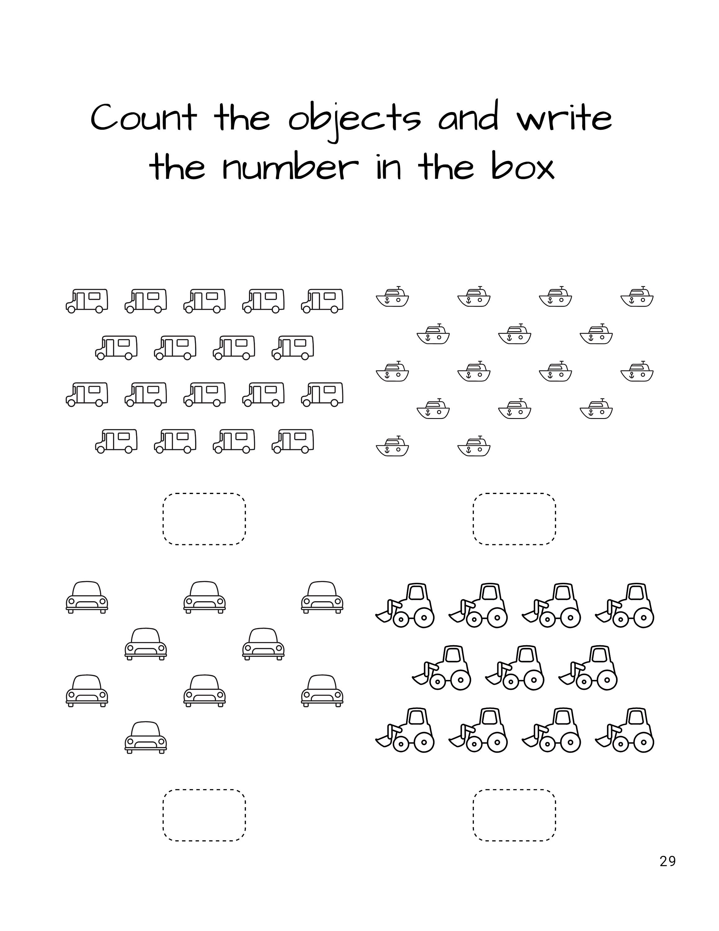 30 Printable Counting Worksheets for Preschool and Kindergarten Math - Etsy
