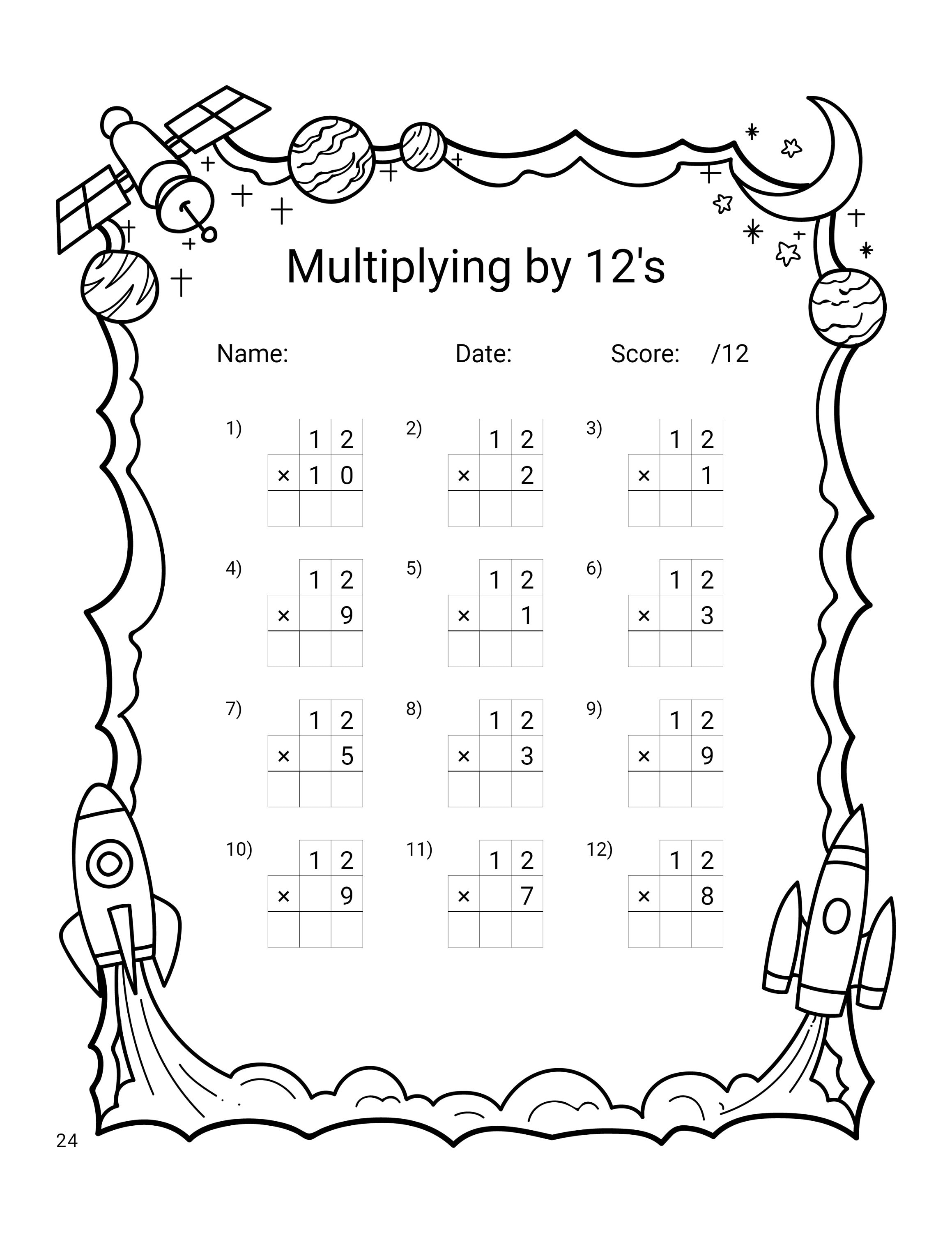 Printable Math Multiplying Practice Worksheets Grades 1-4 Numbers 1-12 ...
