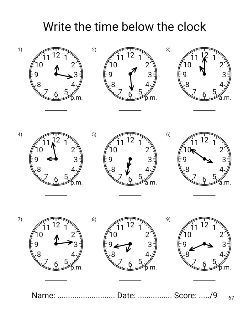 Telling Time Worksheets Grades 1-3 - Etsy