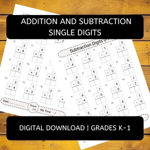 Math Addition and Subtraction Worksheets | Single Digits Kindergarten ...