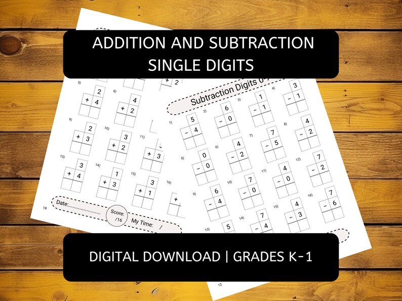 Math Addition and Subtraction Worksheets | Single Digits Kindergarten ...