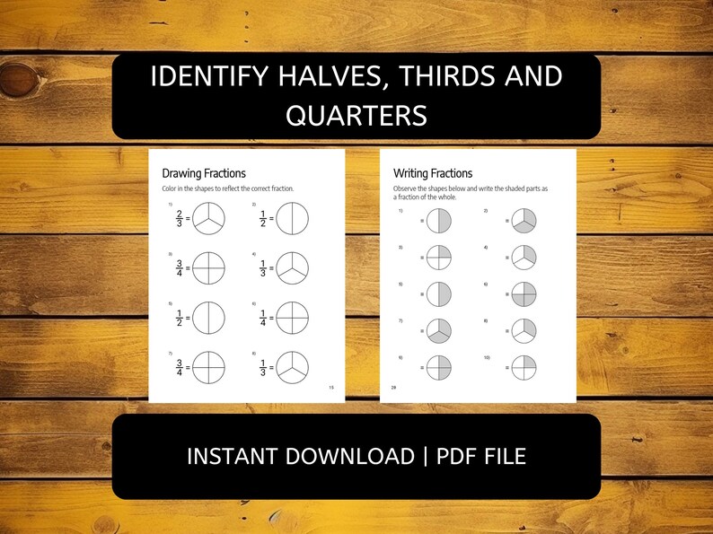 Fraction Worksheets Kindergarten to Grade 1 - Etsy