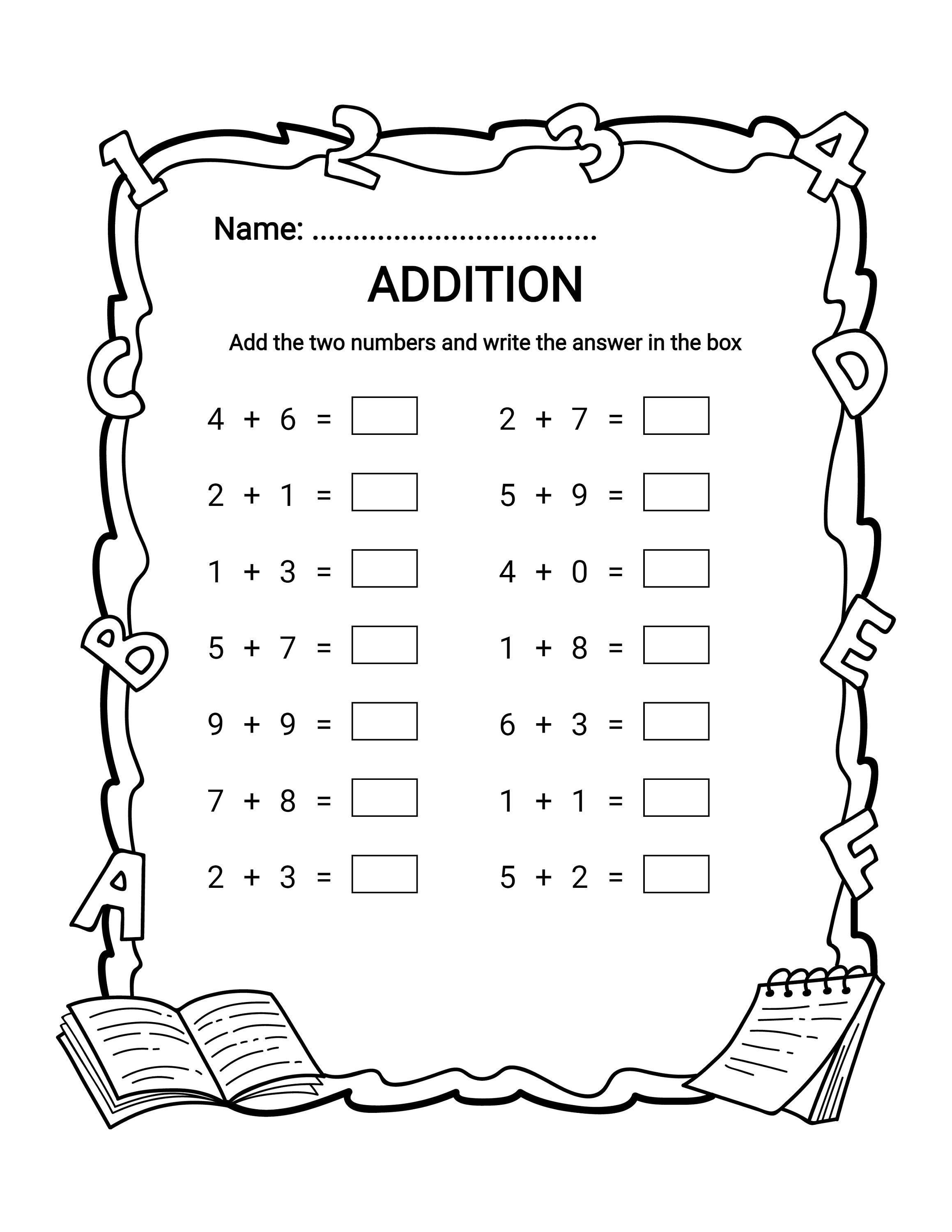 10 Printable Addition Worksheets For Preschool kindergarten Math