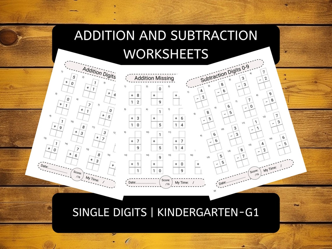 Math Addition and Subtraction Worksheets | Single Digits Kindergarten ...