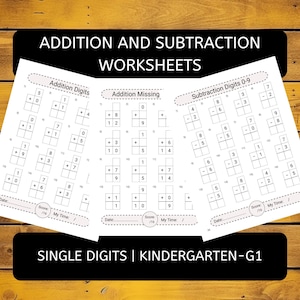 Math Addition and Subtraction Worksheets | Single Digits Kindergarten ...