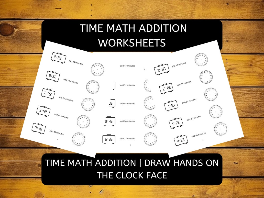 Time Math Addition Worksheets - Etsy