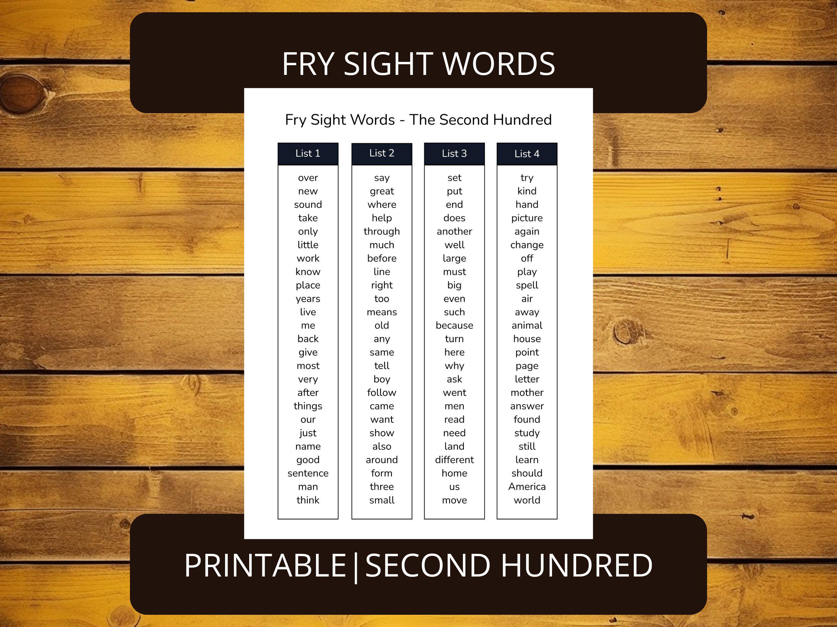 Fry Sight Words Flashcards Printable Second Hundred | High Frequency ...