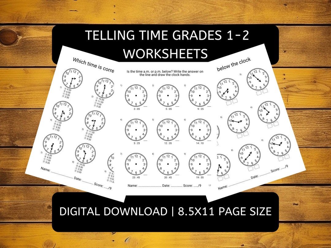 Telling Time Worksheets Grades 1-2, Draw Handles, Multiple Choice and A ...