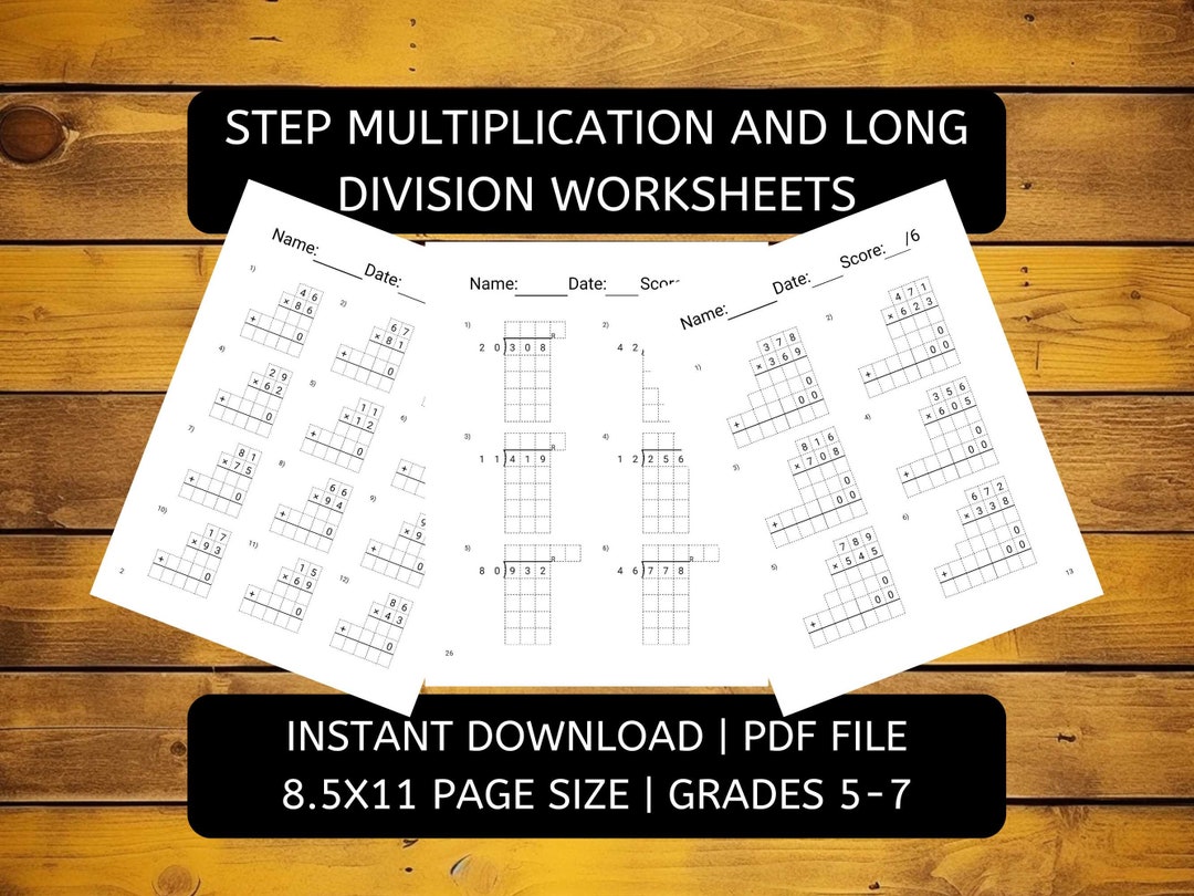 Step Multiplication and Long Division Worksheets for Grades 5-7 - Etsy