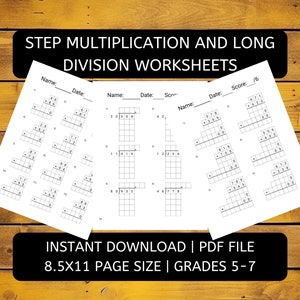 Step Multiplication and Long Division Worksheets for Grades 5-7 - Etsy