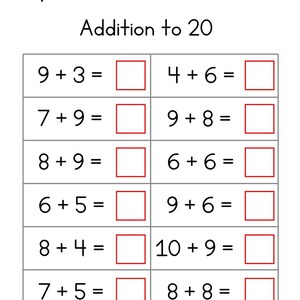 Addition and Subtraction Worksheets Zero to Twenty Kindergarten Math ...