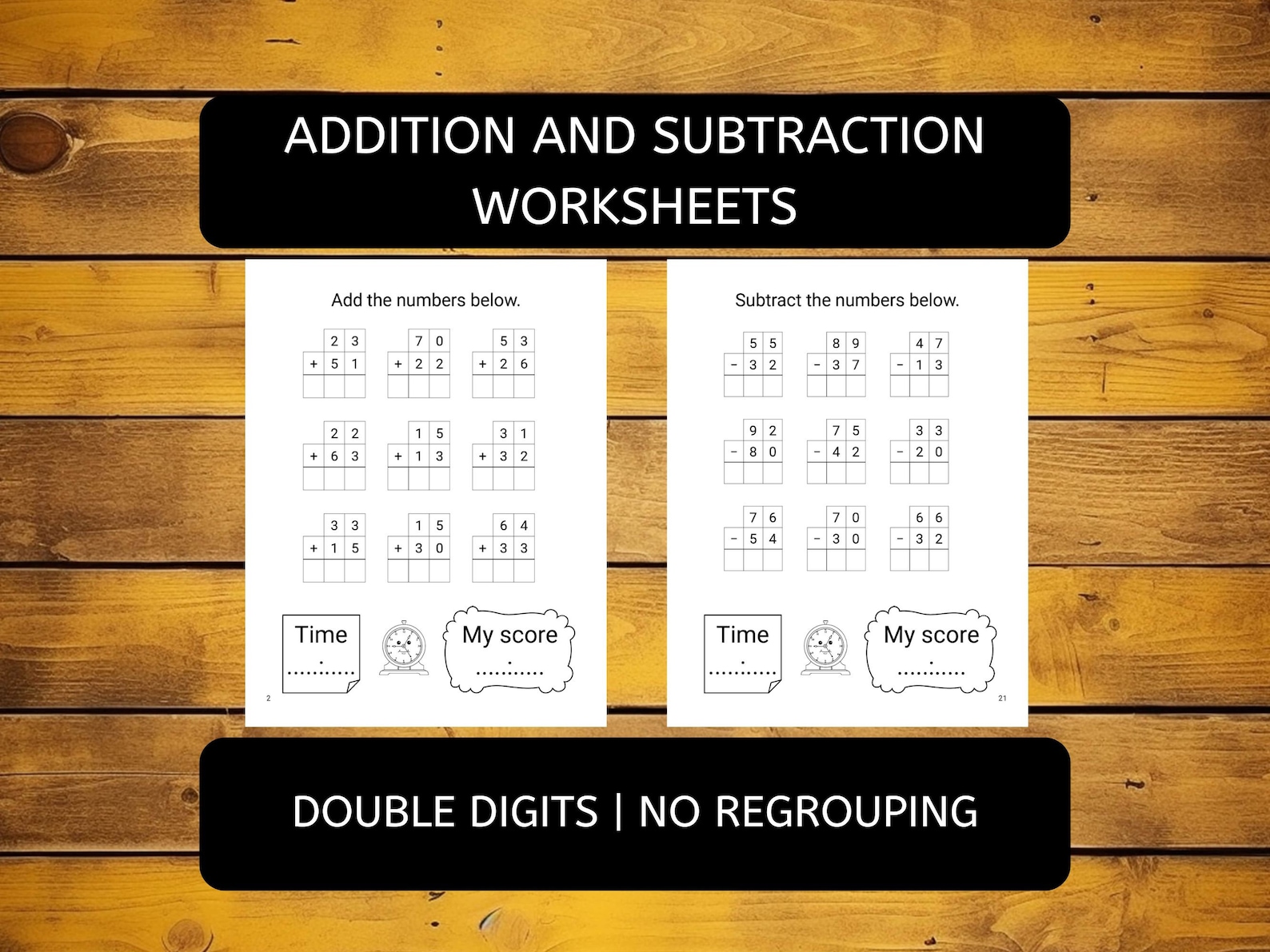 Math Addition and Subtraction Worksheets | Double Digits No Regrouping ...